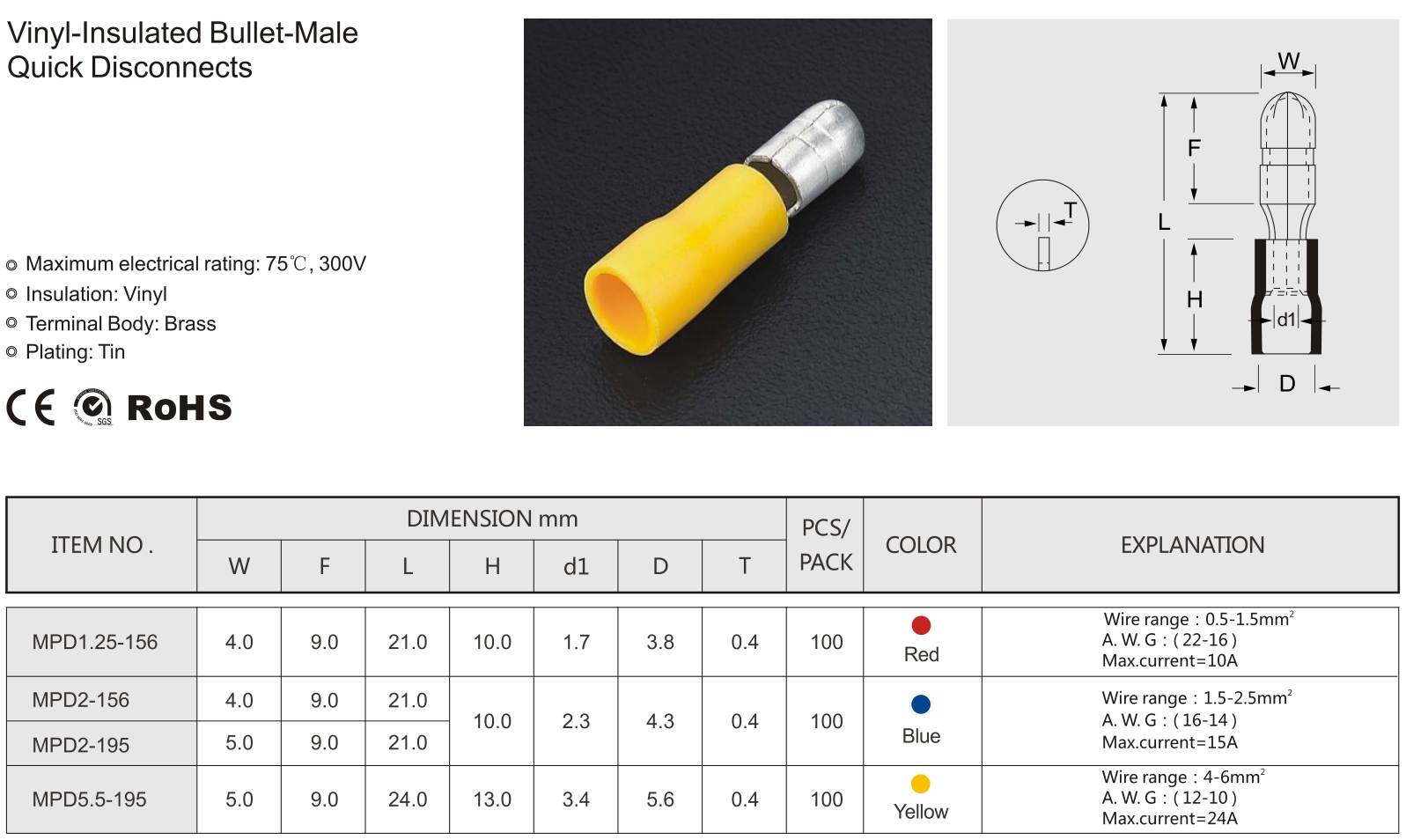 Mpd Bullet Male Vinyl Electrical Terminal Connector | Mks